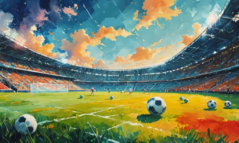 Soccer Stadium with Ball and Grass Stock Illustration - Illustration of ...