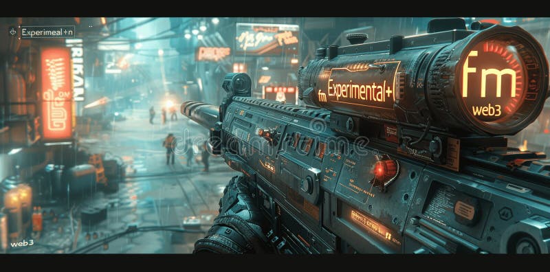 High-Tech Cyberpunk Shooting Action Game with Web3 Interface Stock ...