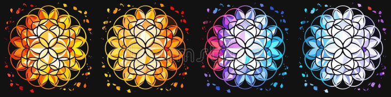 Colorful Flower of Life Geometric Patterns with Bold Outlines Set Stock ...