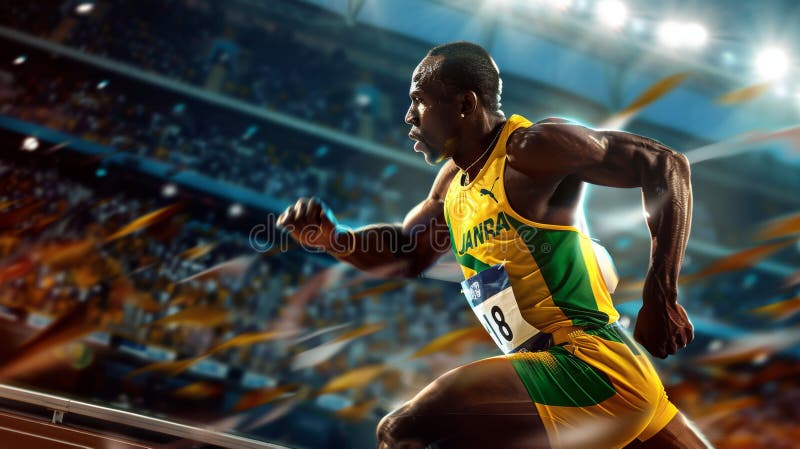 Vibrant Jamaican Sprinter in Action at 100m Track Event Stock ...