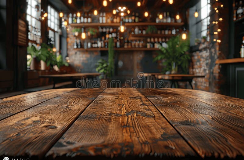 Rustic Cozy Bar Interior with Wooden Table and Warm Lighting Stock ...
