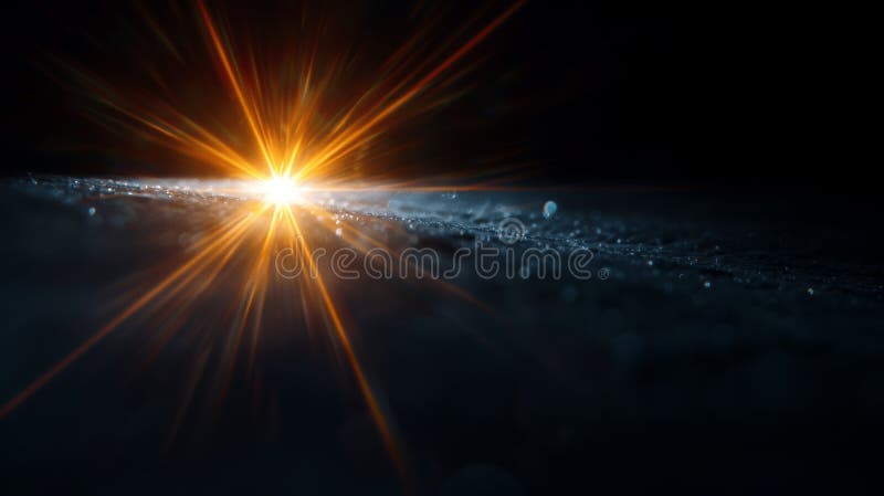 Spectacular Sunlight Beam with Lens Flare on Dark Background Stock ...