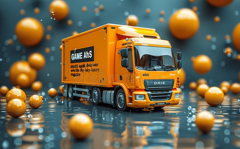 3D Delivery Truck with Boxes and Location Pins for Online Shopping ...