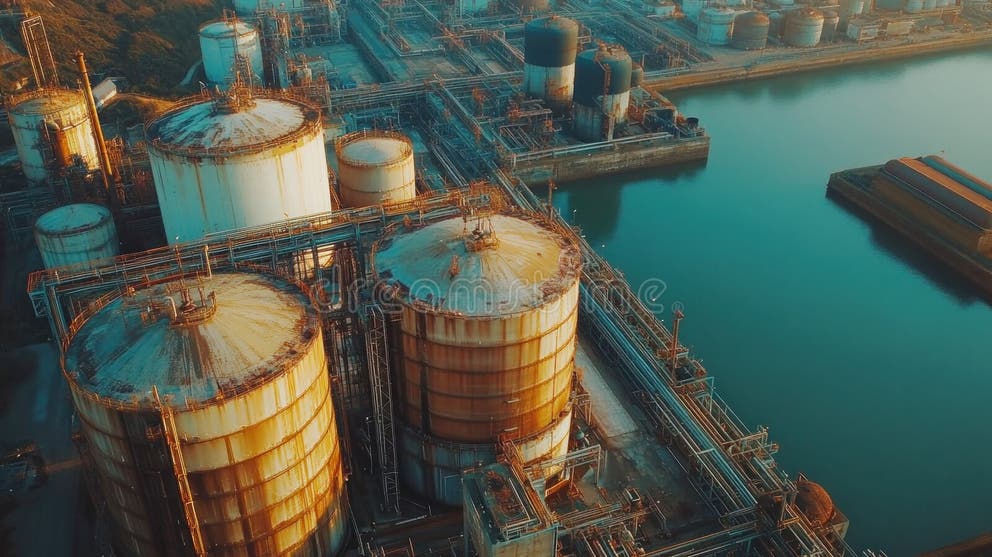 Aerial View of Industrial Refinery Stock Illustration - Illustration of ...