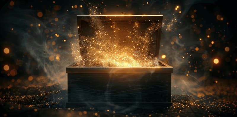 Magical Golden Chest with Sparkling Particles and Enchanting Mist Stock ...