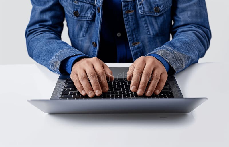 Close-up of a Person Typing on Laptop Keyboard Against White Background ...