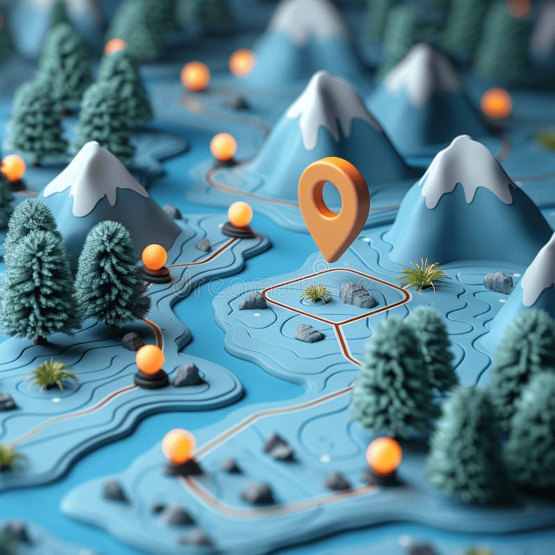 3D Cartoon Map with Location Pin Icon in Pixar Style Stock Illustration ...
