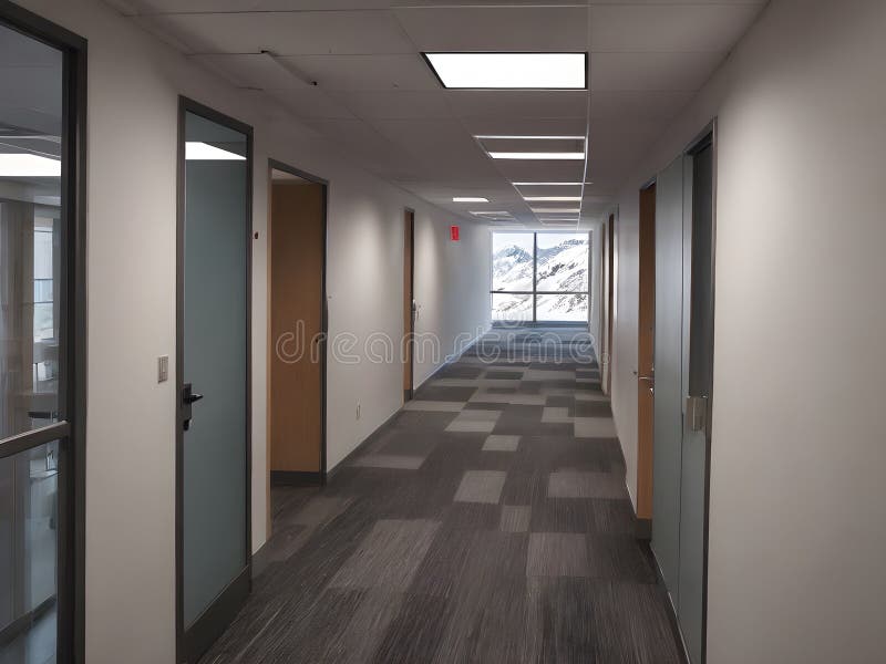 Clean Office Corridor with a View through the Window To Majestic ...