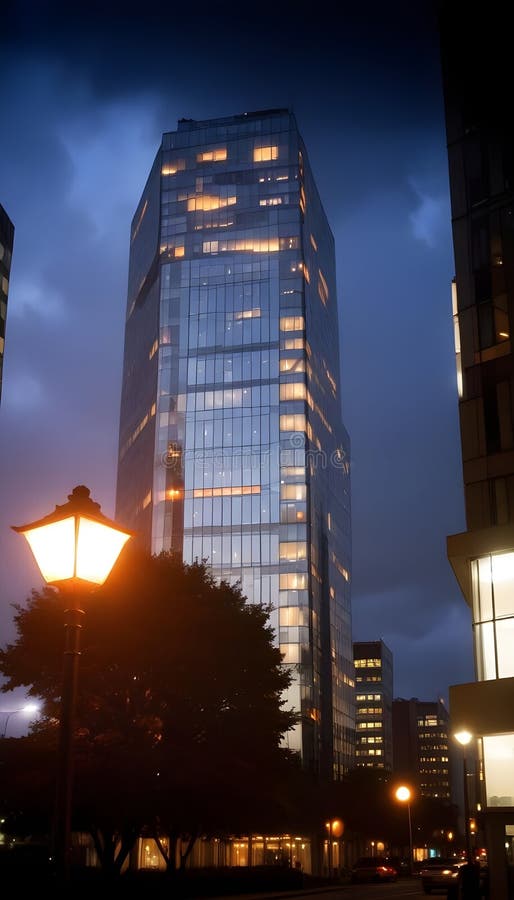 Skyscraper at Moonless Night with Street Lamp Light 9:16 Wallpaper ...