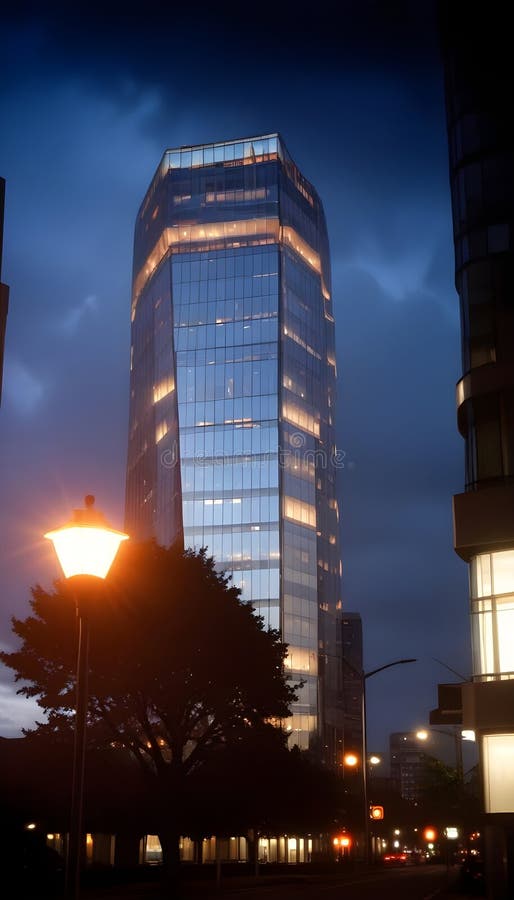 Skyscraper at Moonless Night with Street Lamp Light 9:16 Wallpaper ...