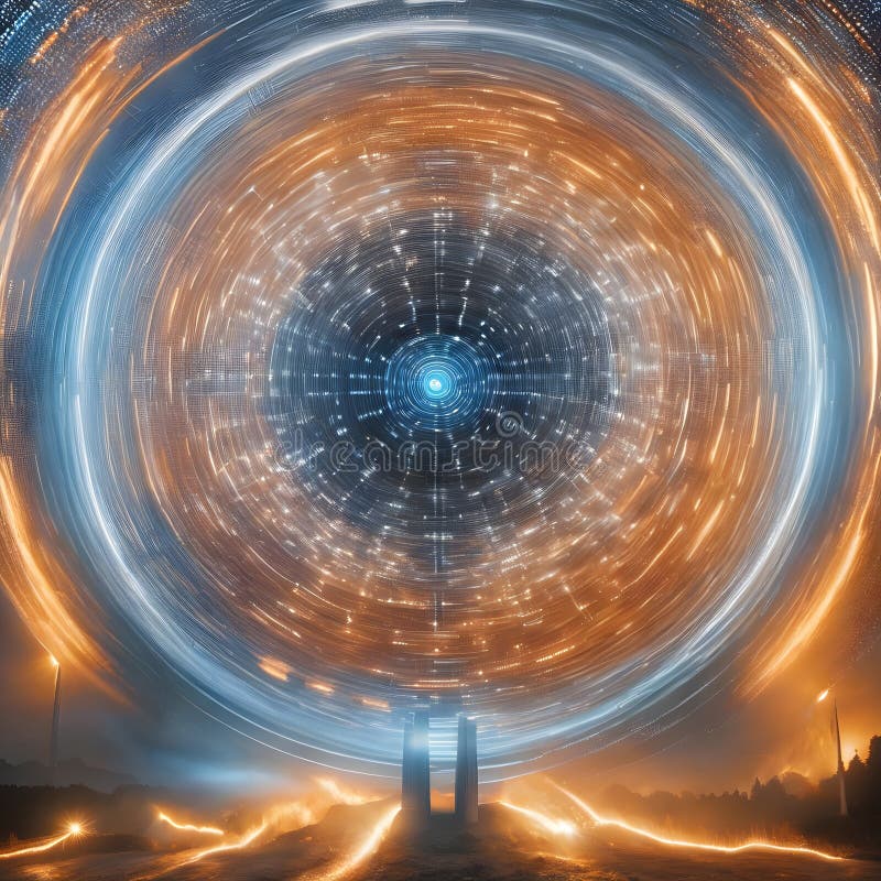 Circular Futuristic Light in the Dawn Sky Stock Illustration ...