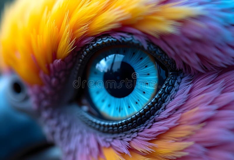 Parrot Eye Close-Up Vibrant Macaw with Colorful Feathers Iris Pupil and ...