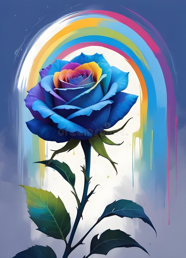 Artistic Blue Rose with Rainbow Mobile Wallpaper Background for Spring ...