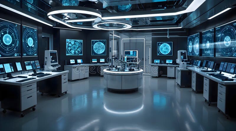 Futuristic High-Tech Laboratory Advanced Technology Lab Holographic ...