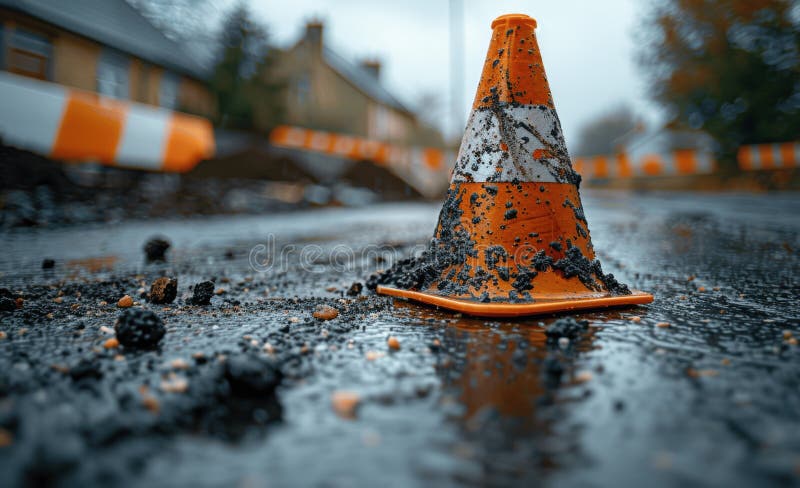 Traffic Cone on New Asphalt Road during Summer Construction Work Stock ...
