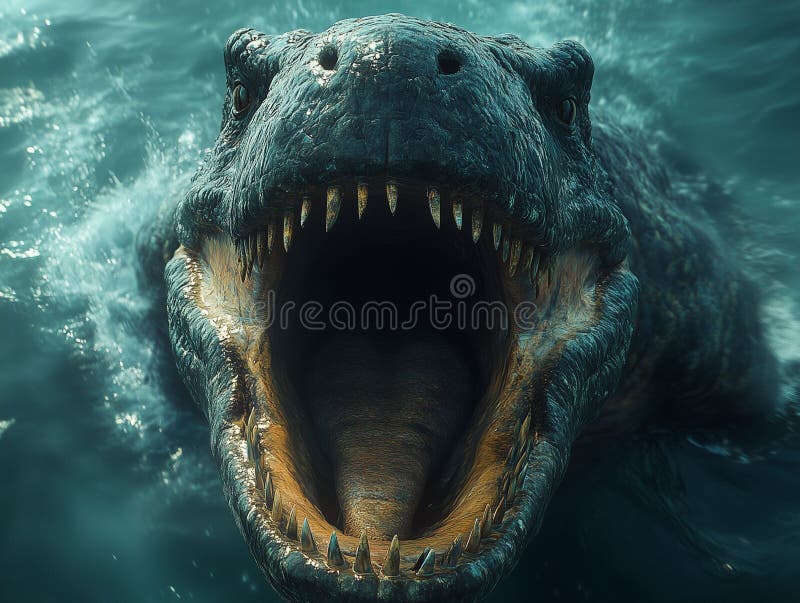 Massive Mosasaurus Swimming in the Deep Sea Stock Illustration ...