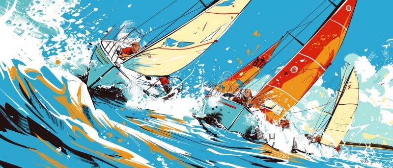 Vibrant Comic-Style Sunfish Sailing Race in France Stock Illustration ...