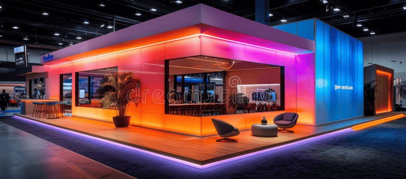 Colorful LED Interactive Exhibition Stand Design with Modern Furniture ...