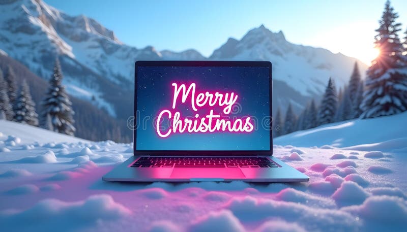 Merry Christmas Laptop and Winter Decoration Gifts Snow Moon Night ...