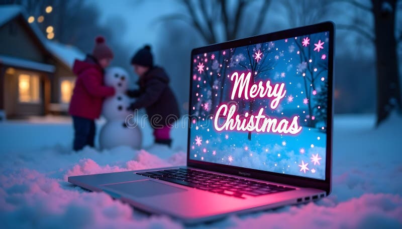 Merry Christmas Laptop and Winter Decoration Gifts Snow Moon Night ...