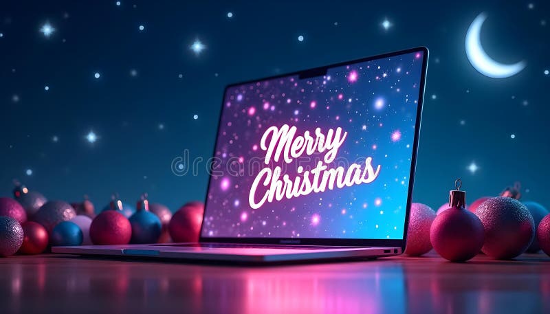 Merry Christmas Laptop and Winter Decoration Gifts Snow Moon Night ...