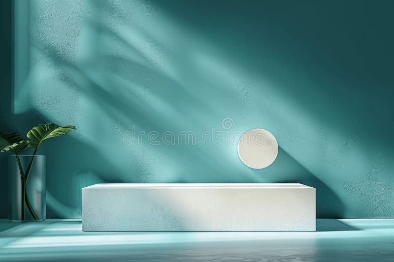 Minimalist White Rectangular Block on Teal Surface with Soft Lighting ...