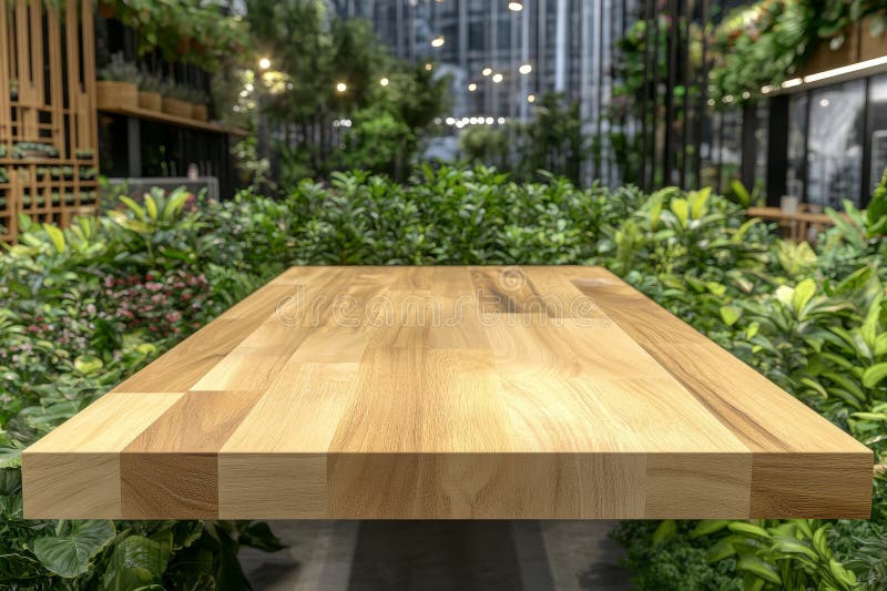 An Image-generated Backdrop of an Empty Wooden Patio Table, with a ...