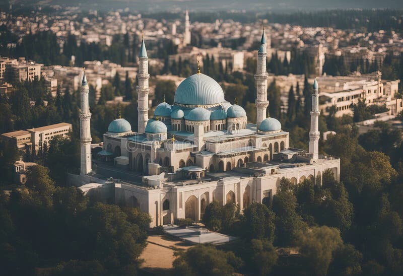 Aerial View - Islamic Mosque View from Sky High Stock Illustration ...