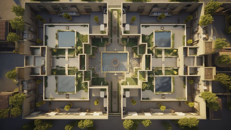 An Aerial View of a Triplex Complex with Green Spaces Stock ...