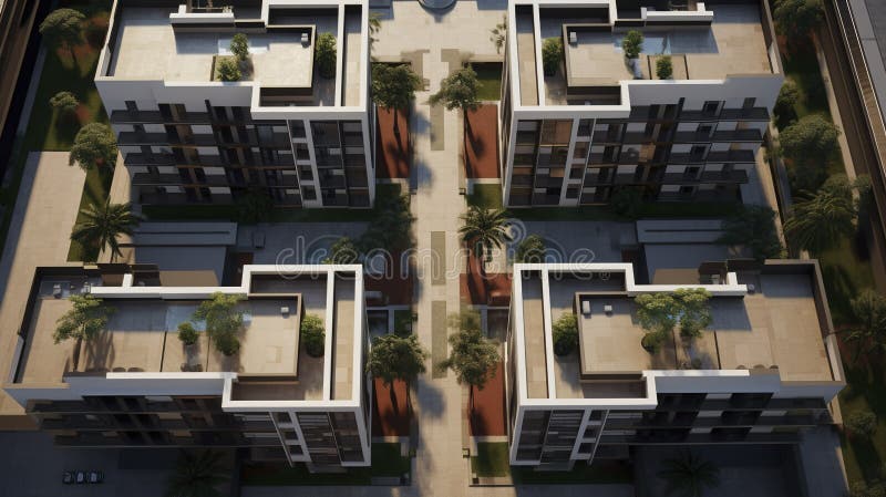 An Aerial View of a Triplex Complex with Green Spaces Stock ...