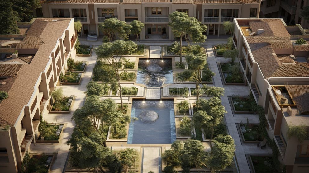 An Aerial View of a Triplex Complex with Green Spaces Stock ...