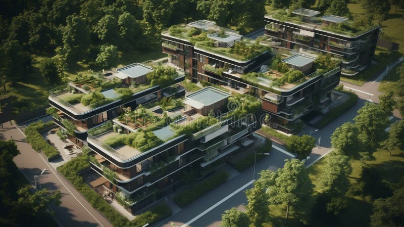 An Aerial View of a Triplex Complex with Green Spaces Stock ...