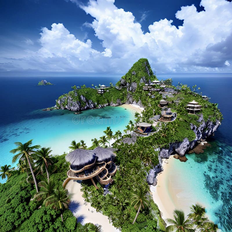 Amazing island stock illustration. Illustration of painting - 281912035