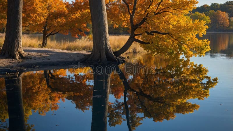 Autumn Fall Tree Reflection. with Autumn Fall Tree with Water ...