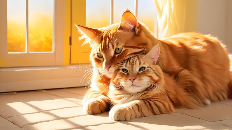 Sunshine Snuggles: Two Orange Cats Cuddling Stock Illustration ...