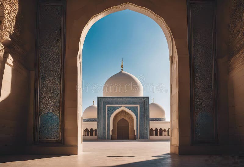 Blue Door View Mosque Arch Landscape Background Sky Stock Illustration ...