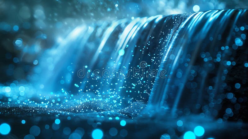 Blue Glow Particles Creating a Cascading Waterfall Effect, Illuminating ...