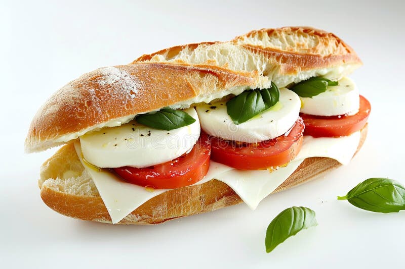 A Caprese Sandwich with Fresh Mozzarella, Tomatoes, and Basil on a ...