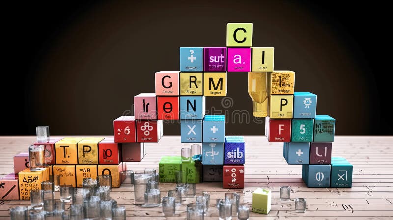 Chemistry Concept. Wall from Cubes Wiyh Periodic Table of Elemen Stock ...