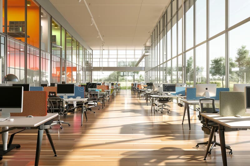 A Contemporary Open Office Space with Mobile Desks and Modular ...