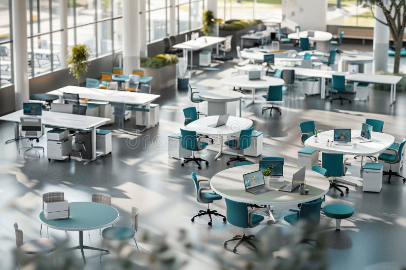 A Contemporary Open Office Space with Mobile Desks and Modular ...