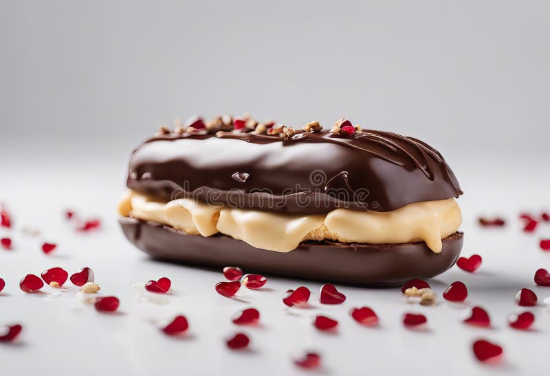 Day Decorated Eclair Chocolate White Heart Background Isolated Stock ...