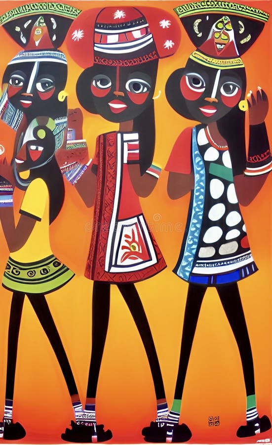 Drawing of People in Tinga-tinga Style Stock Illustration ...