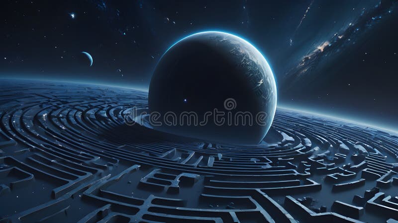 Dark Blue Maze or Labyrinth with a Huge Planet in Its Center Cosmic ...