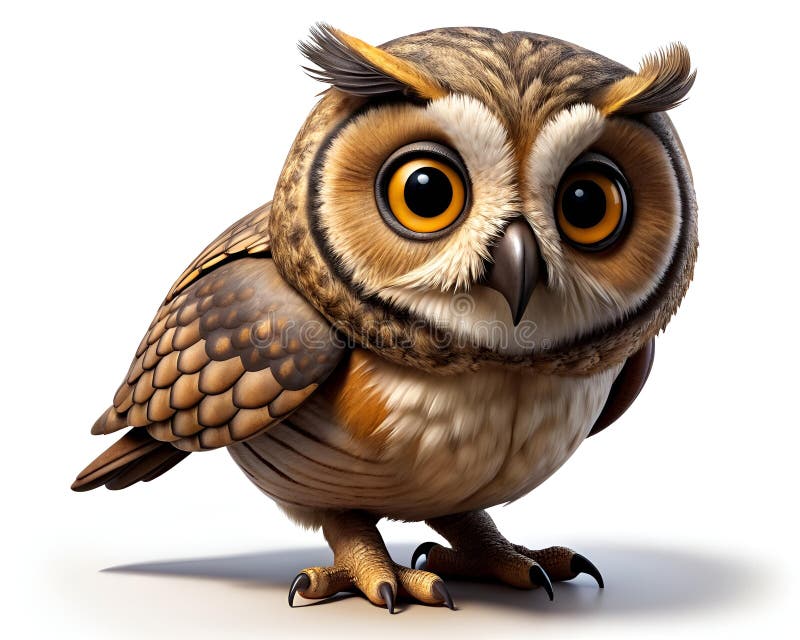 Realistic 3D Model Image of an Owl, White Background. Stock Photo ...