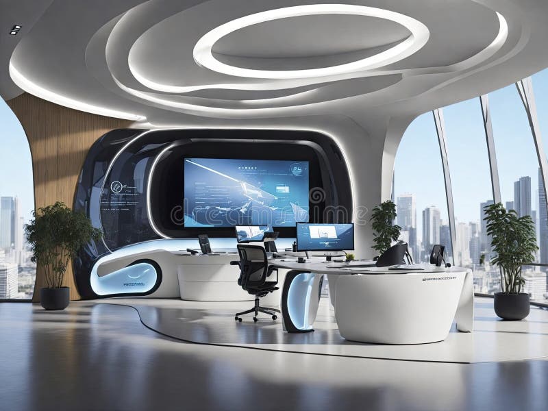 Envision an Office Room Set in the Future Stock Illustration ...