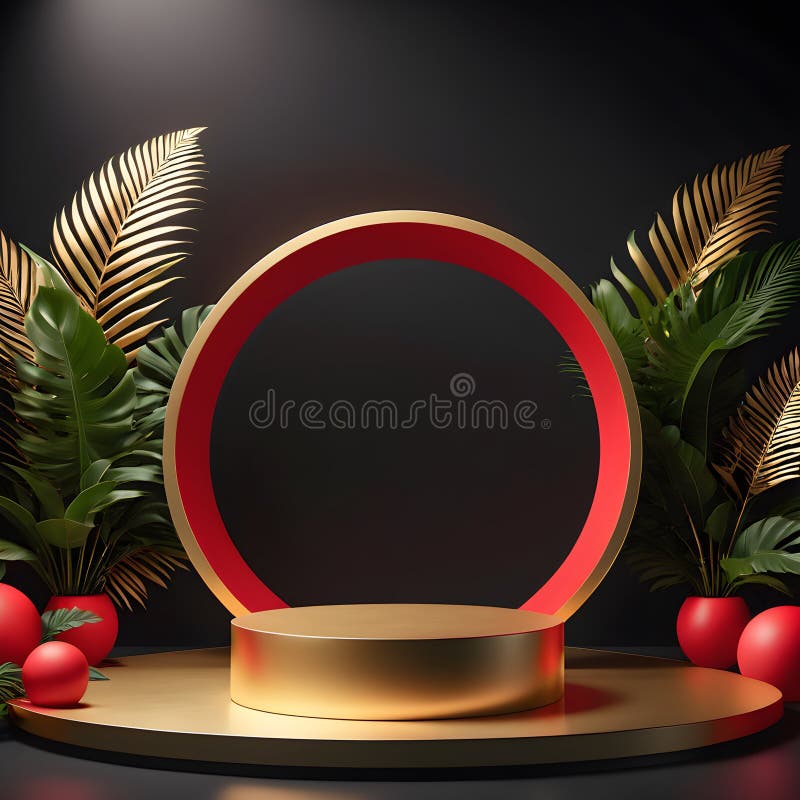 Summer Display Platform Gold and Red in a Stadium Setting Stock ...