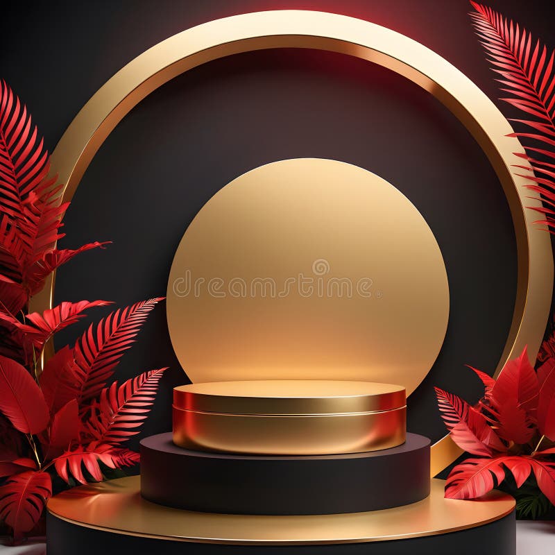 Summer Display Platform Gold and Red in a Stadium Setting Stock ...