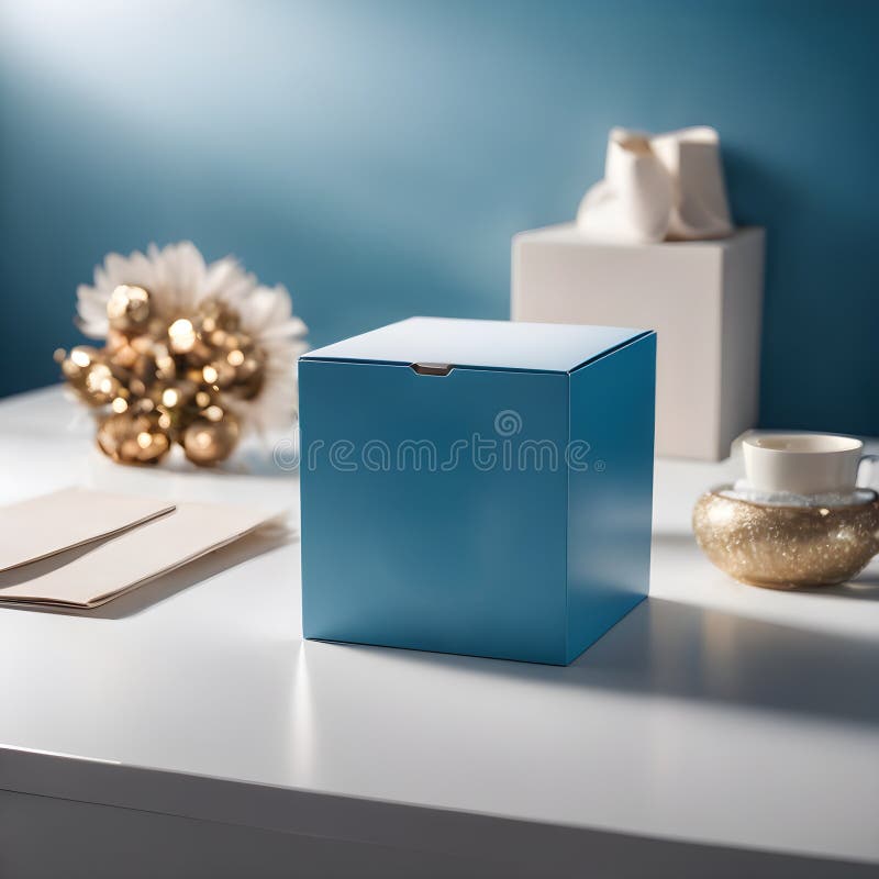 Blue Box Mockup on Blue Background Minimalist Product Presentation ...