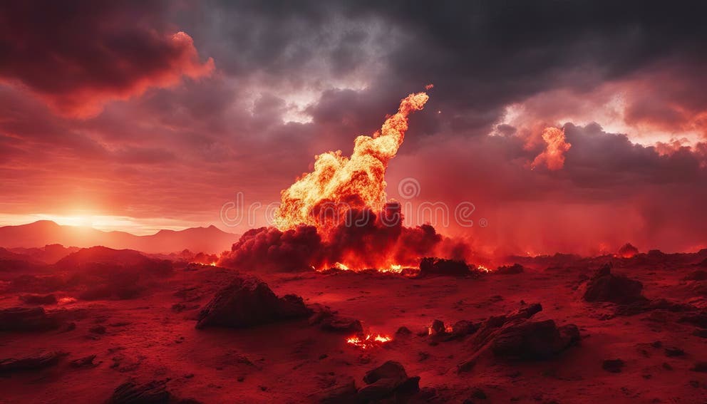 Fiery Red Dramatic Sky Fire War Explosion Catastrophe Flame Horror ...